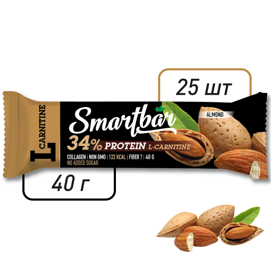 Батончик протеиновый Smartbar Protein L-carnitine "Миндаль" с L ...